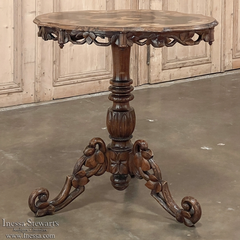 19th Century Swiss Inlaid Tilt-Top Center Table