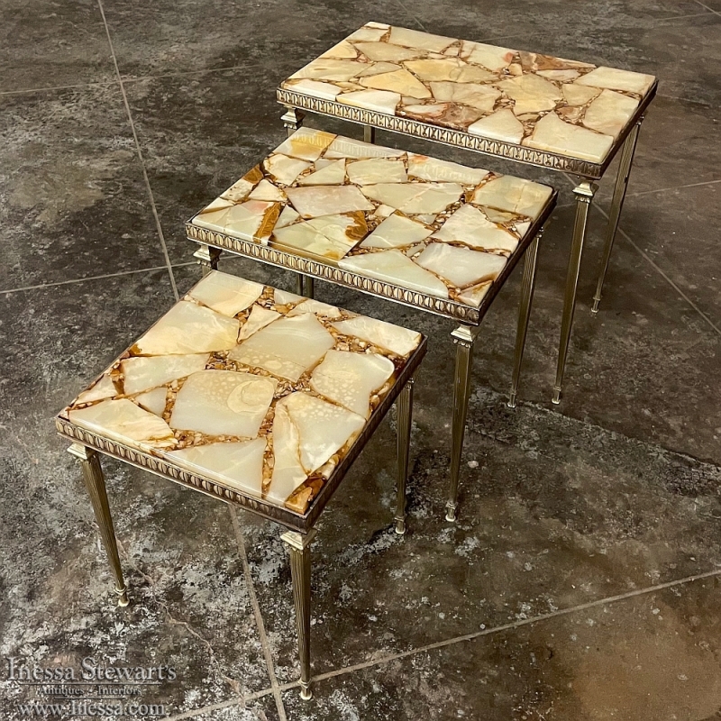 Set of Mid-Century Brass & Marble Nesting Tables