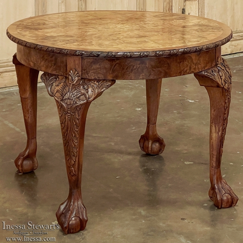 Antique Chippendale End Table with Burl Elm Top