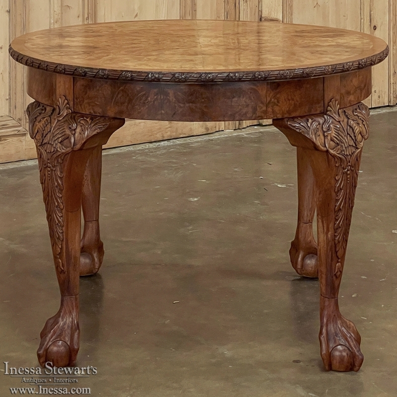 Antique Chippendale End Table with Burl Elm Top