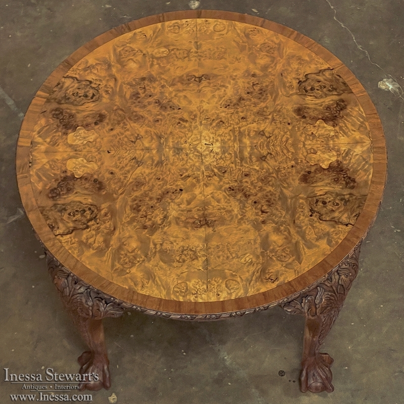 Antique Chippendale End Table with Burl Elm Top