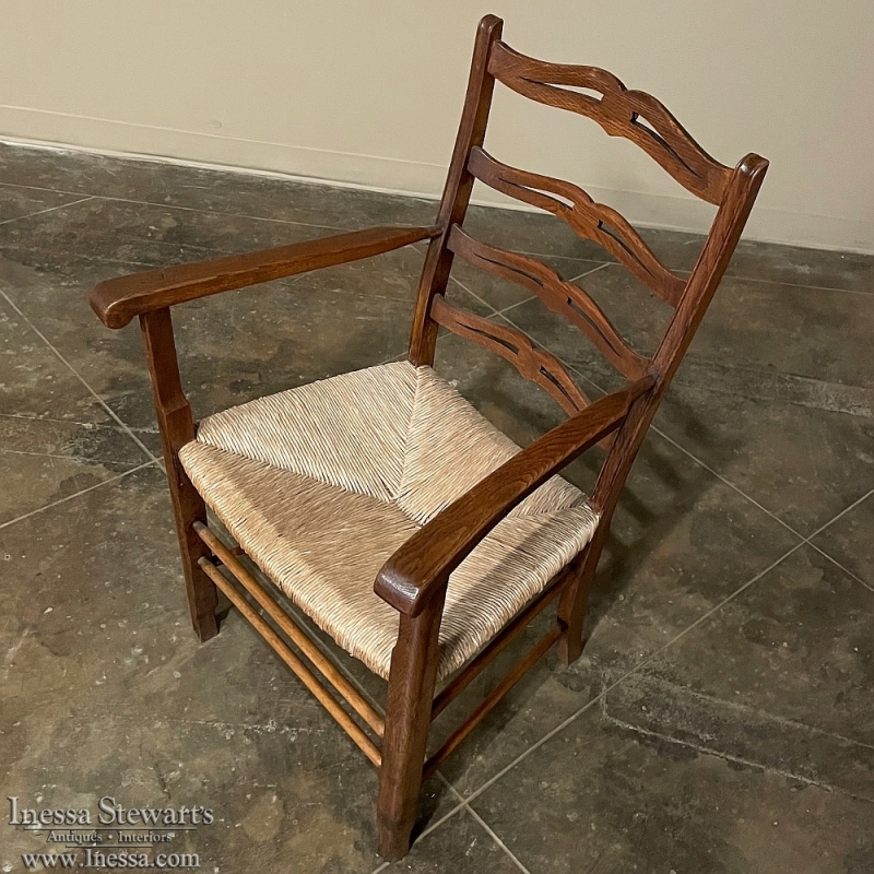 Set of 6 Country French Dining Chairs with Rush Seats includes 2 Armchairs