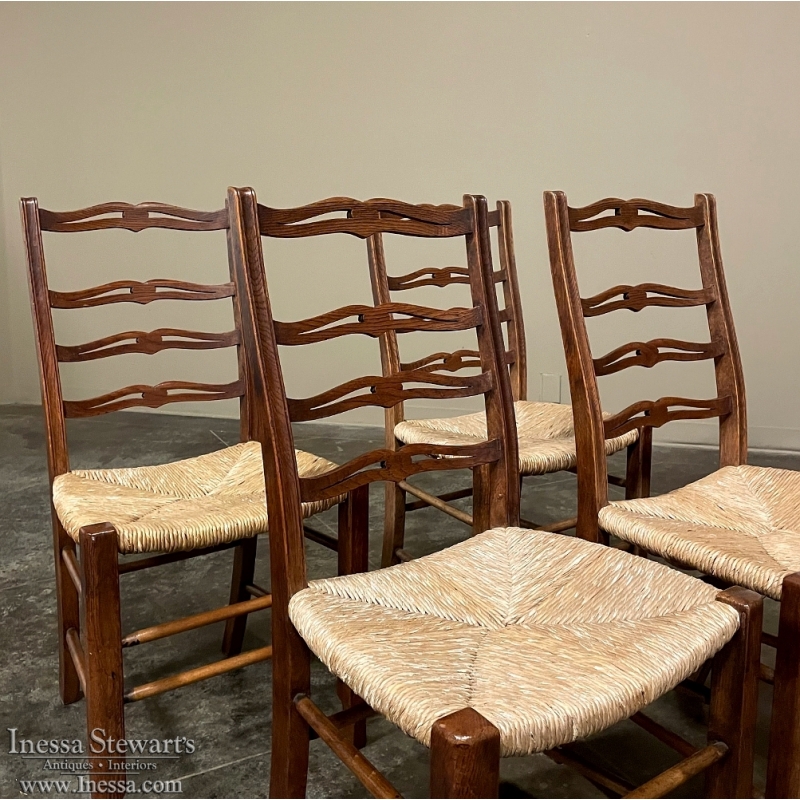Set of 6 Country French Dining Chairs with Rush Seats includes 2 Armchairs