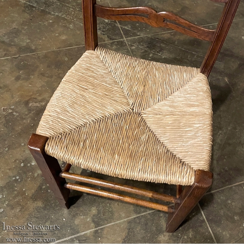 Set of 6 Country French Dining Chairs with Rush Seats includes 2 Armchairs