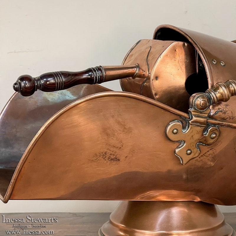 19th Century Copper Coal Scuttle with Scoop