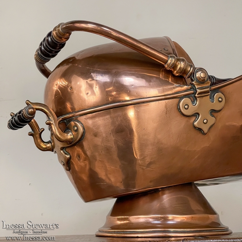 19th Century Copper Coal Scuttle with Scoop