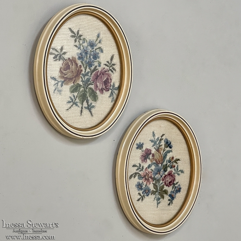 Pair Antique Needlepoint Works in Original Bakelite Frames