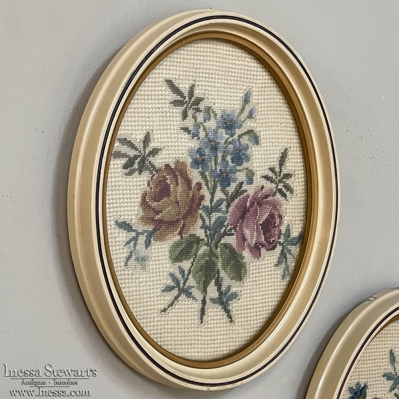 Pair Antique Needlepoint Works in Original Bakelite Frames