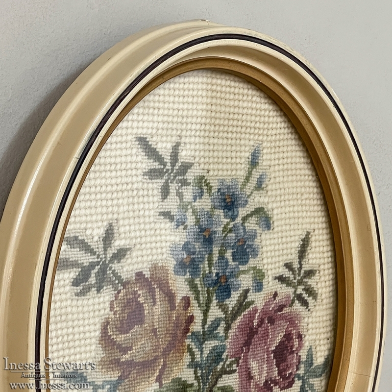 Pair Antique Needlepoint Works in Original Bakelite Frames