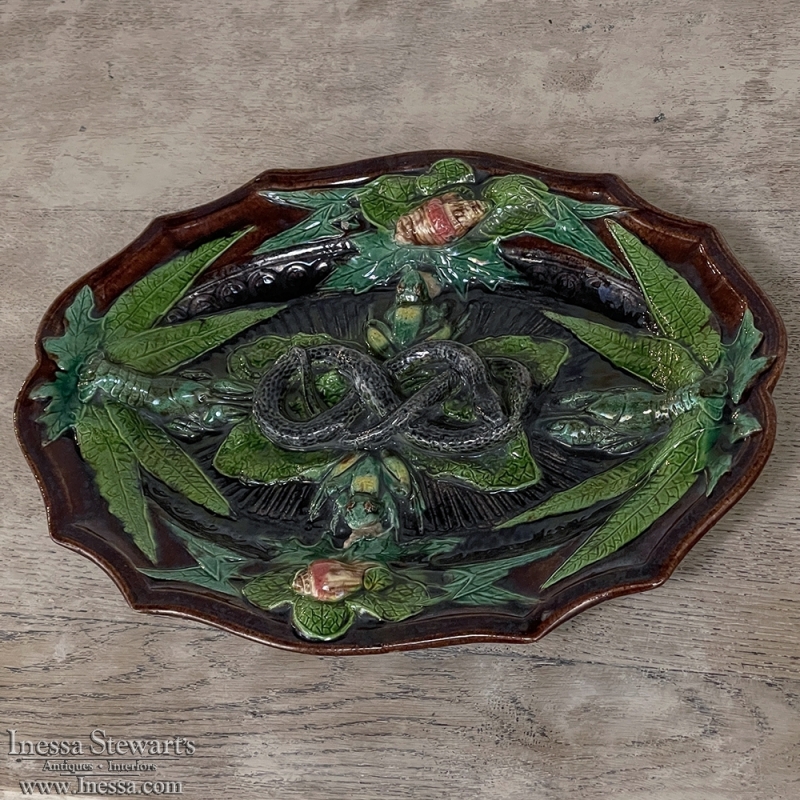 Antique French Palissy Majolica Serving Platter