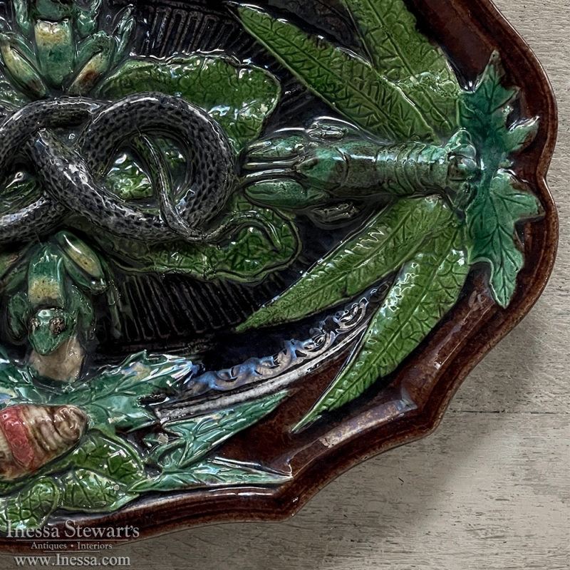 Antique French Palissy Majolica Serving Platter
