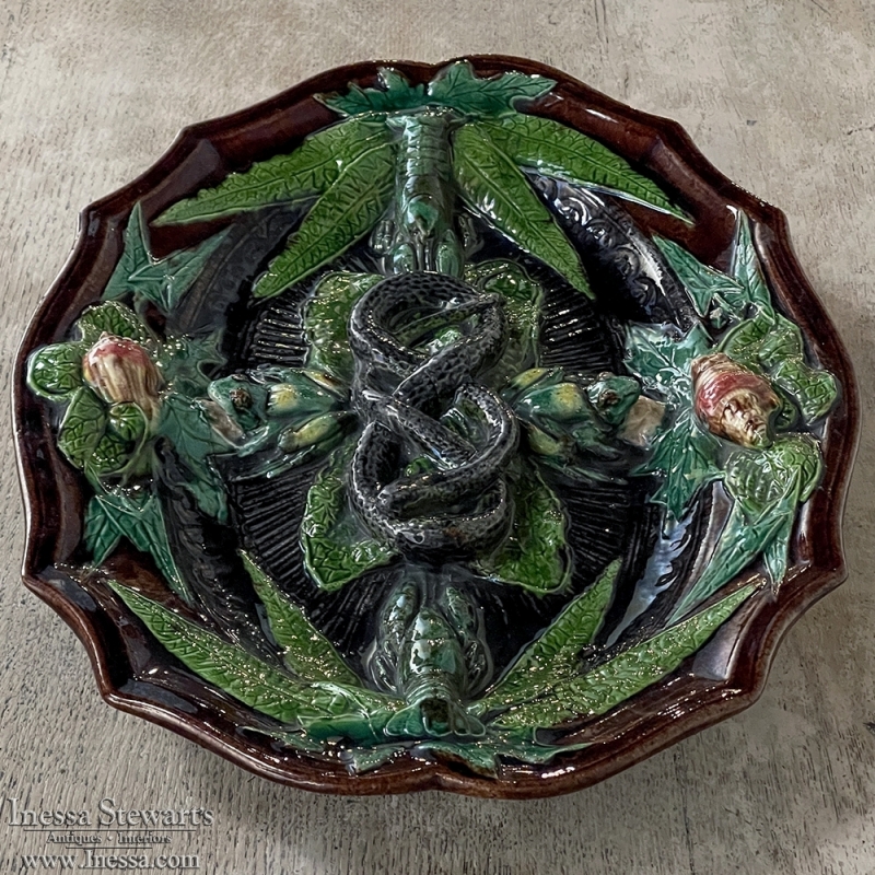 Antique French Palissy Majolica Serving Platter