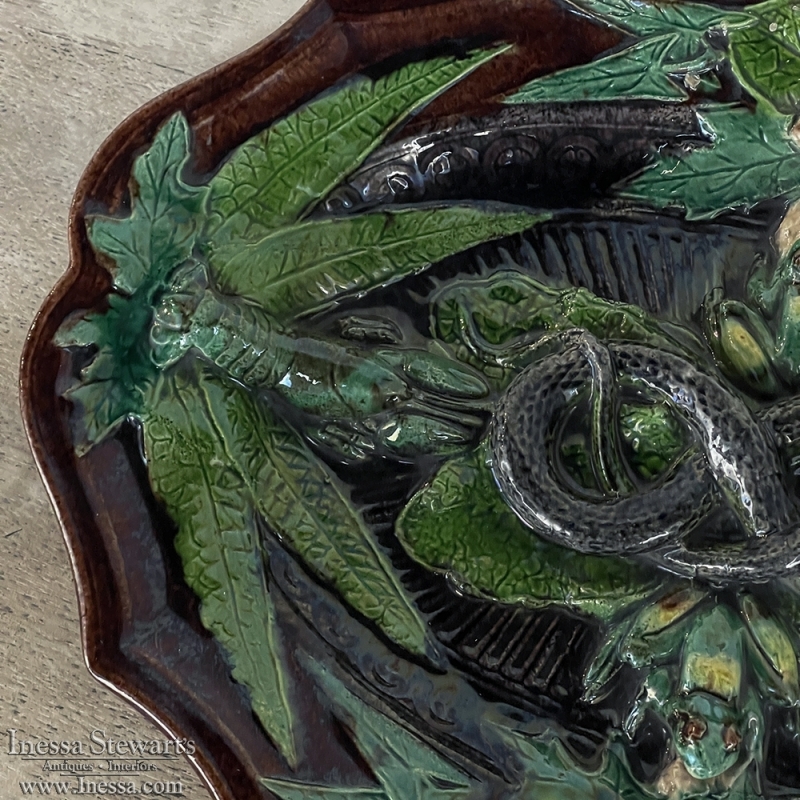 Antique French Palissy Majolica Serving Platter