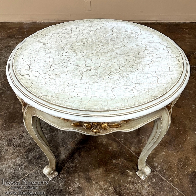 Antique Country French Painted Round End Table