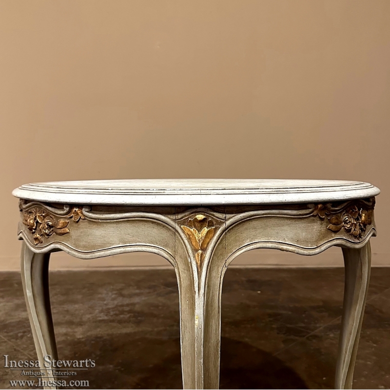Antique Country French Painted Round End Table