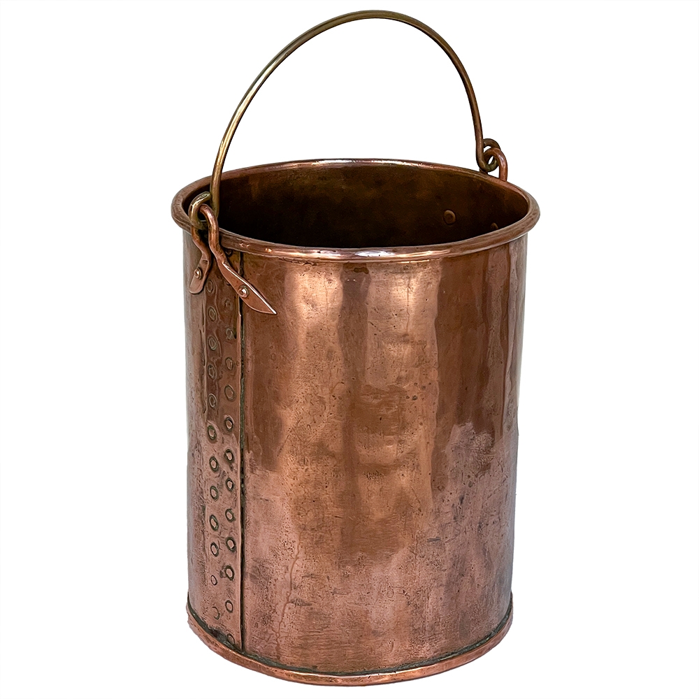 19th Century Hand-Hammered Copper Pot with Riveted Seams & Handles
