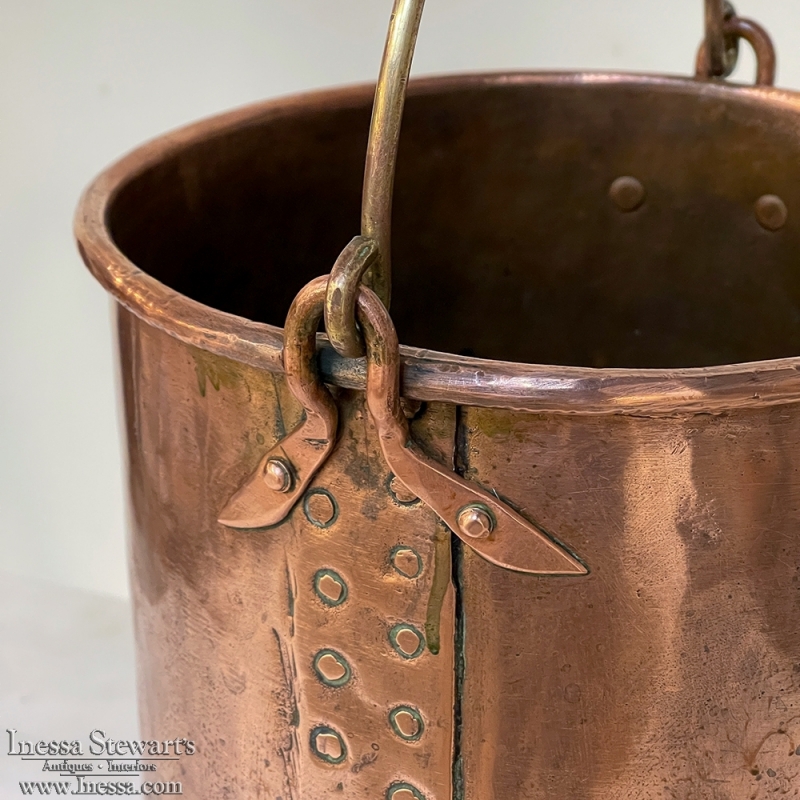 19th Century Hand-Hammered Copper Pot with Riveted Seams & Handles