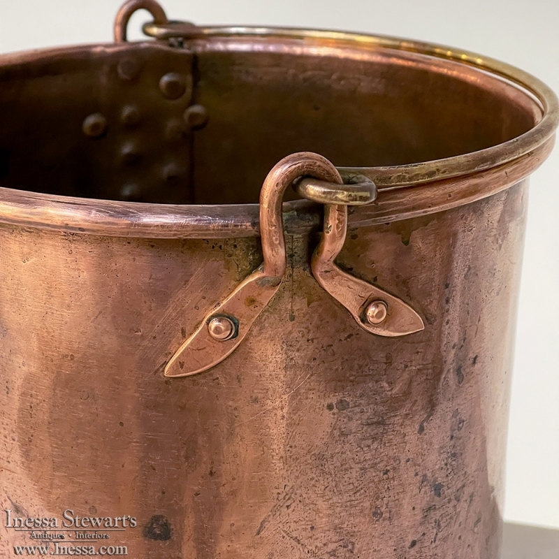 19th Century Hand-Hammered Copper Pot with Riveted Seams & Handles