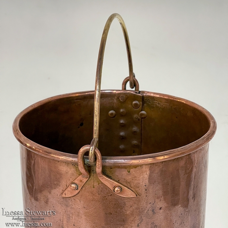 19th Century Hand-Hammered Copper Pot with Riveted Seams & Handles
