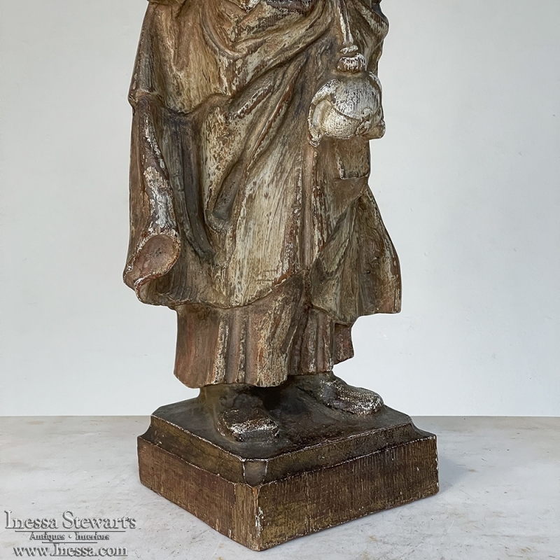 18th Century French Hand Carved and Painted Wood Statue