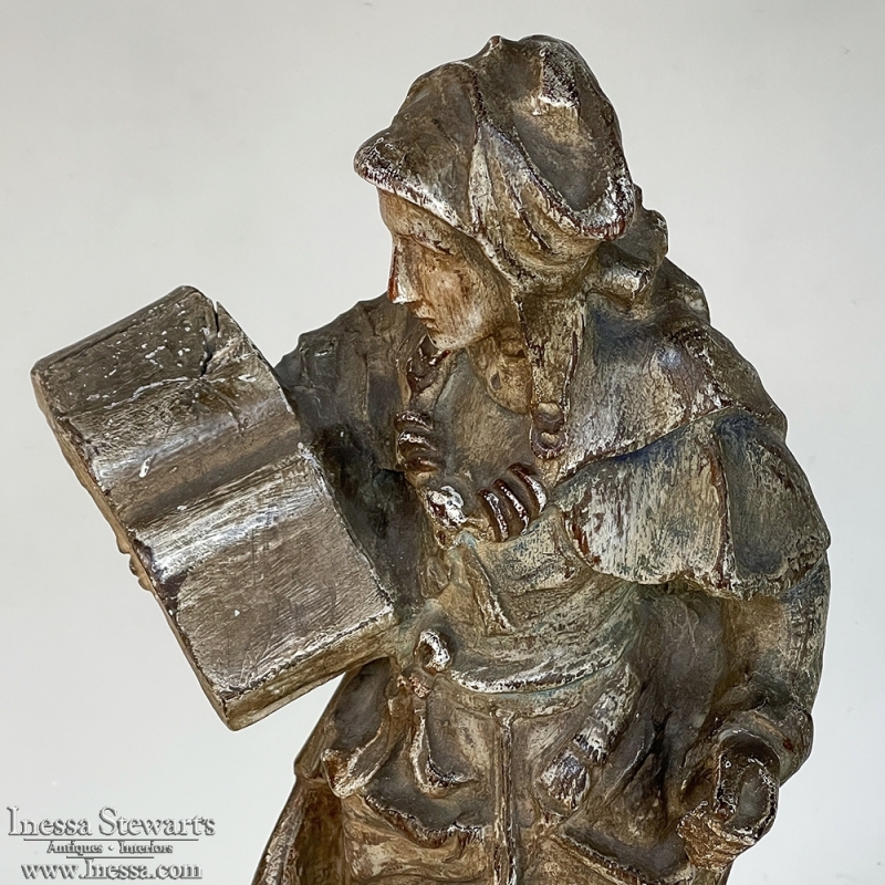 18th Century French Hand Carved and Painted Wood Statue