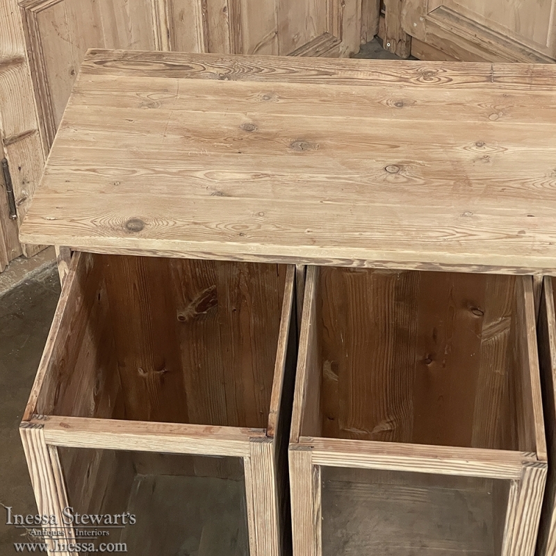 Antique Rustic Pine Bin Style Store Counter in Stripped Pine