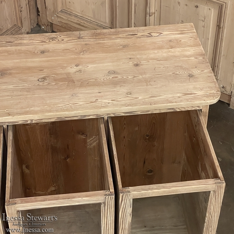 Antique Rustic Pine Bin Style Store Counter in Stripped Pine