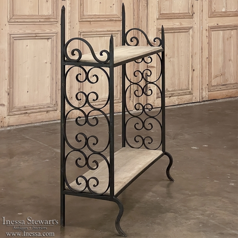 Mid-Century Wrought Iron & Oak Plank Open Bookshelf