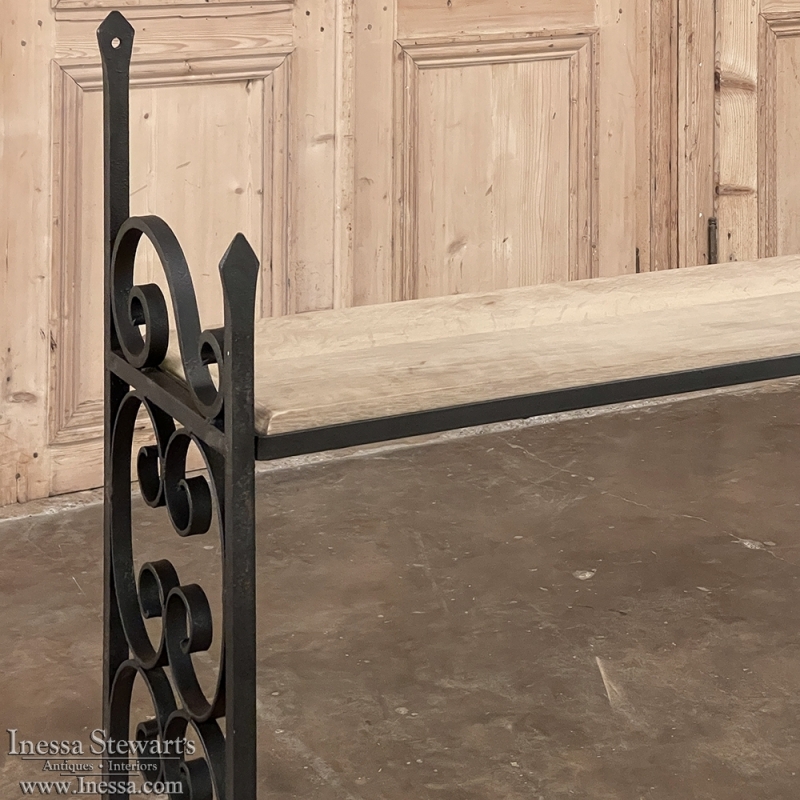 Mid-Century Wrought Iron & Oak Plank Open Bookshelf