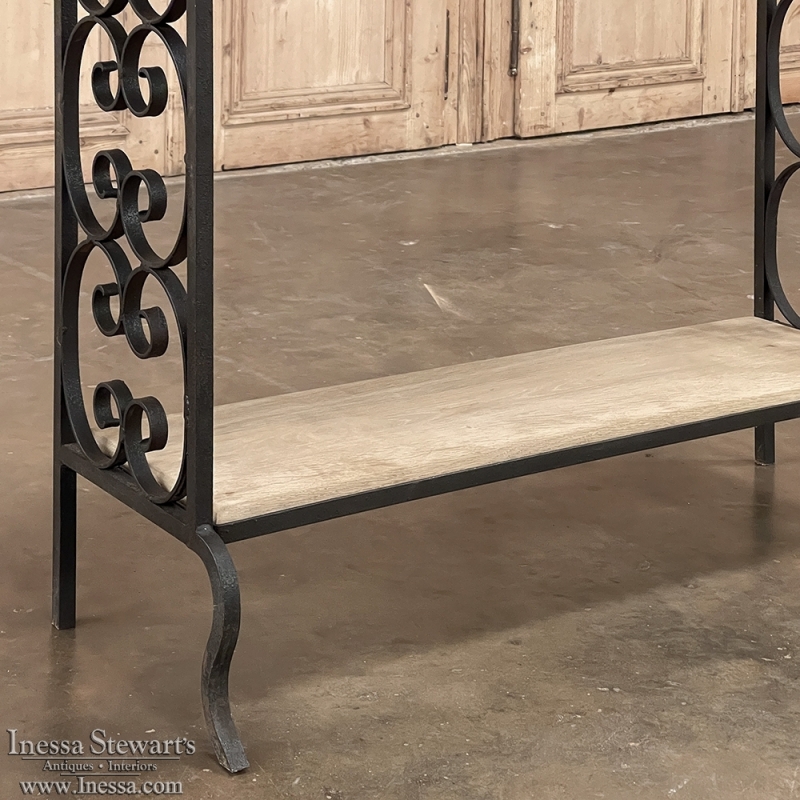 Mid-Century Wrought Iron & Oak Plank Open Bookshelf