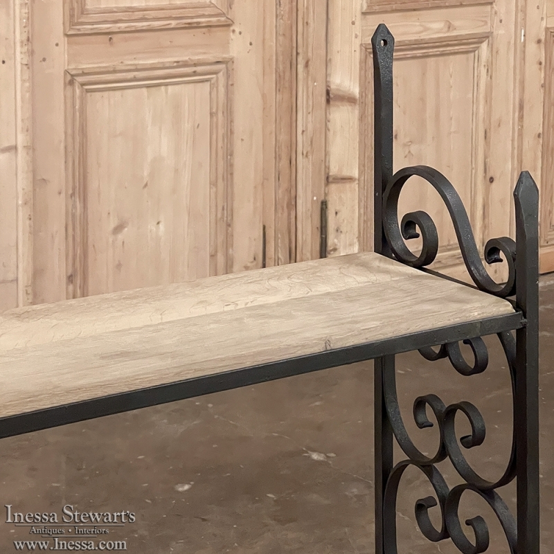 Mid-Century Wrought Iron & Oak Plank Open Bookshelf