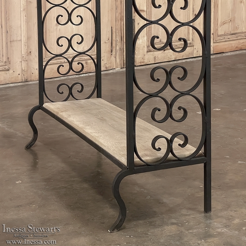 Mid-Century Wrought Iron & Oak Plank Open Bookshelf