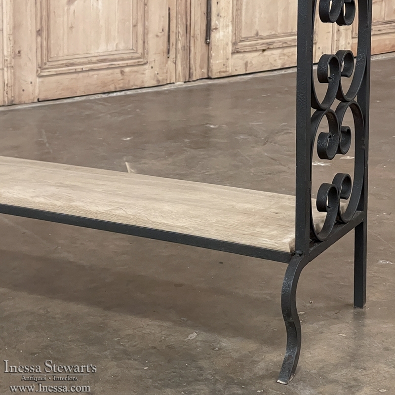 Mid-Century Wrought Iron & Oak Plank Open Bookshelf