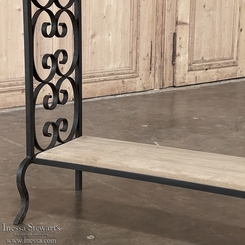 Mid-Century Wrought Iron & Oak Plank Open Bookshelf