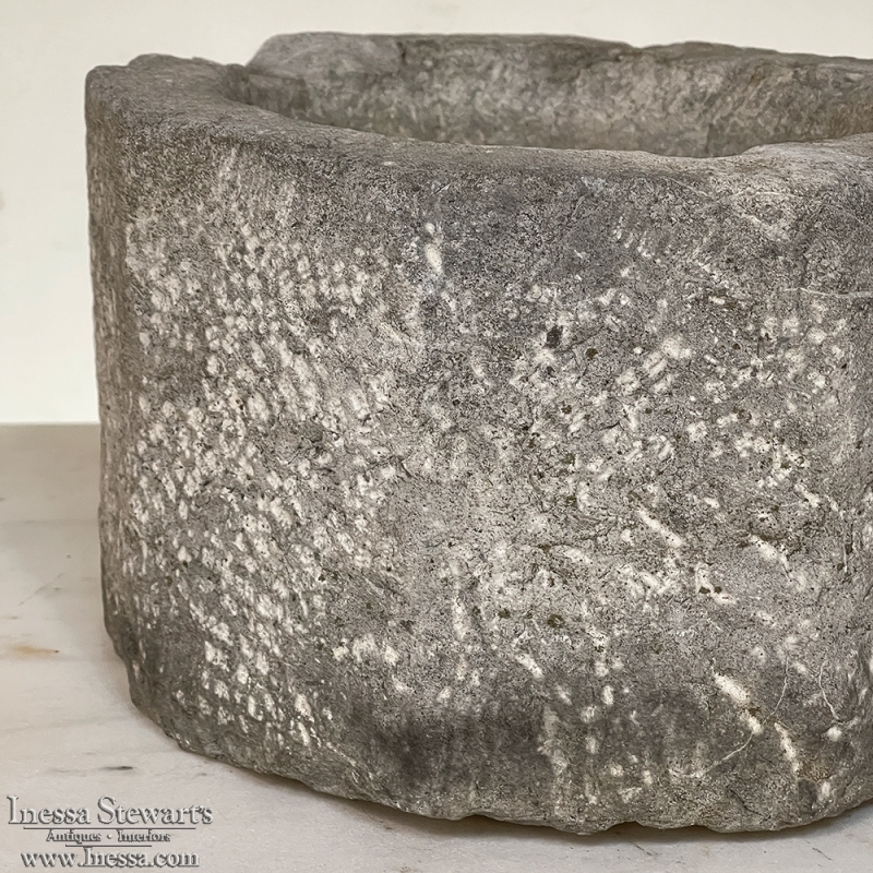 19th Century Hand-Carved Round Stone Mortar ~ Jardiniere ~ Planter