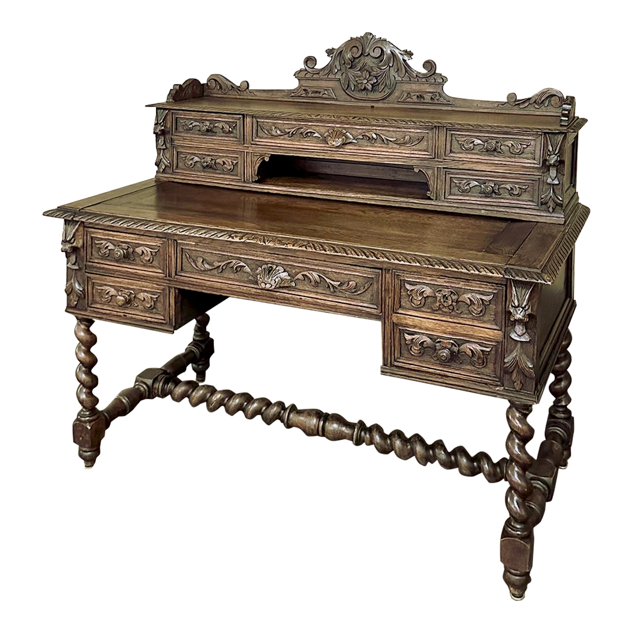 19th Century French Renaissance Wall Desk with Extending Writing Surface - Inessa Stewart's Antiques