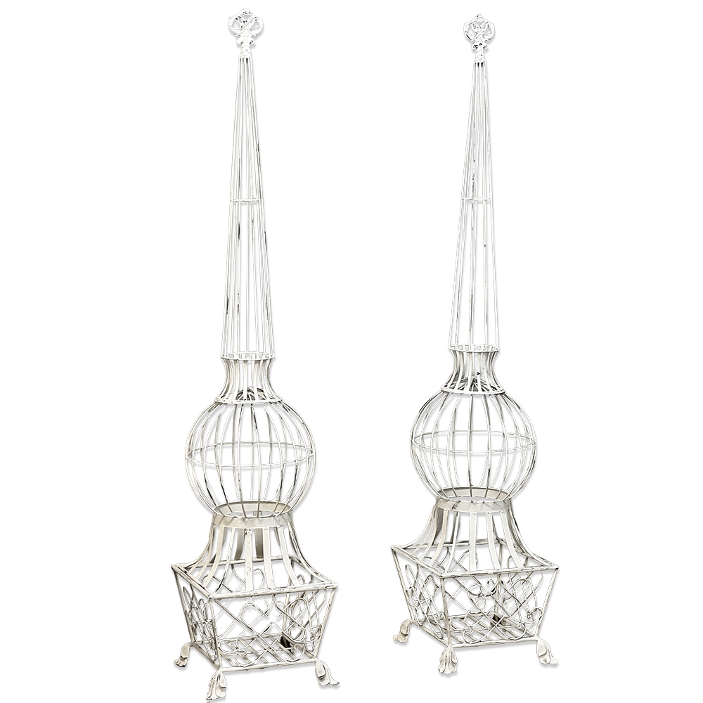 Pair Large Decorative Painted Steel Jardinieres ~ Vine Stands