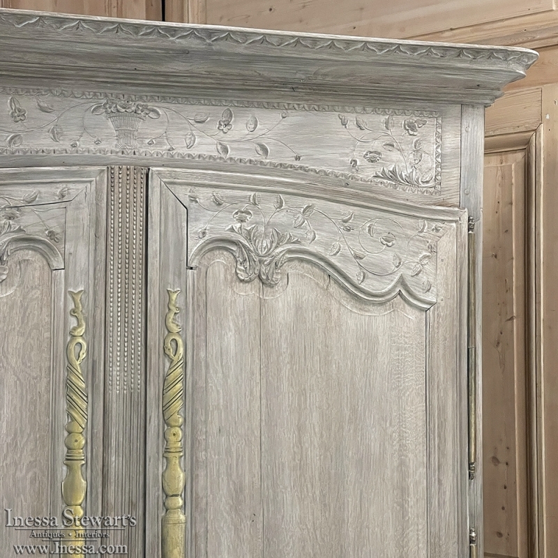 19th Century Country French Whitewashed Armoire from Normandie ~ Brittany