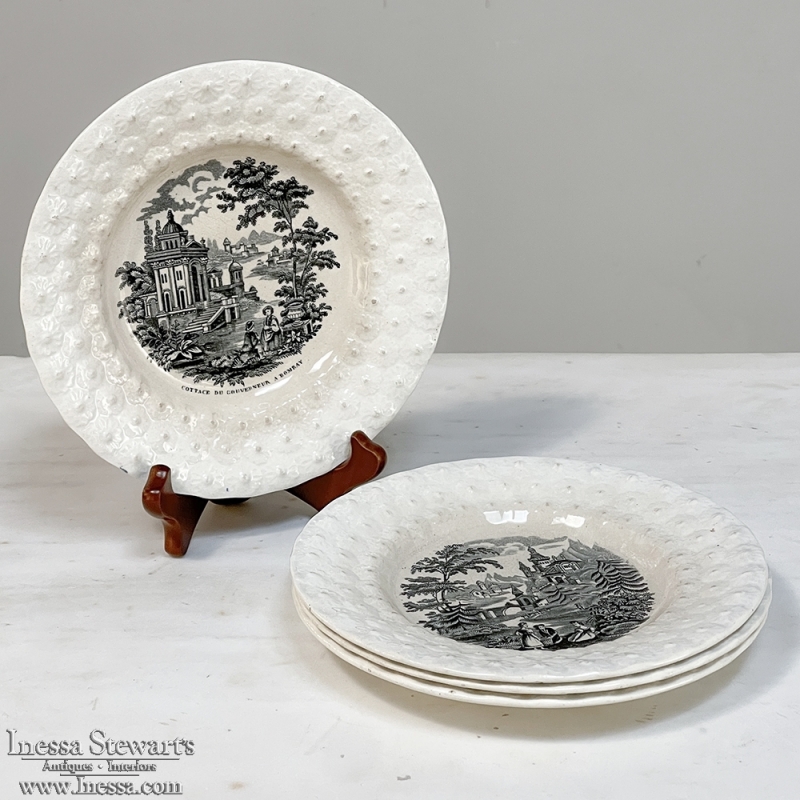 Set of Four 19th Century Black and White Transferware Plates