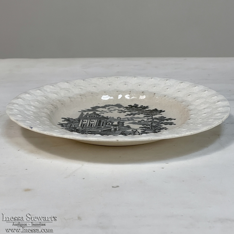 Set of Four 19th Century Black and White Transferware Plates