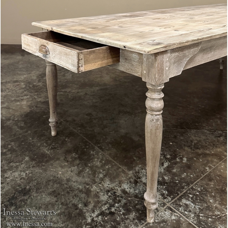 Antique Rustic Country French Whitewashed Dining Table