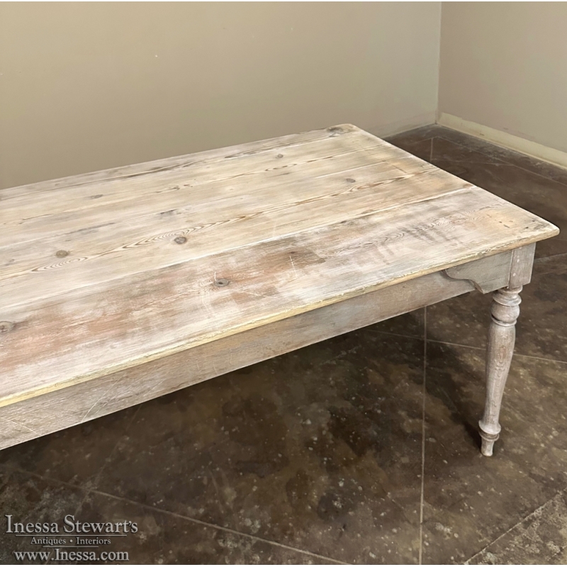 Antique Rustic Country French Whitewashed Dining Table
