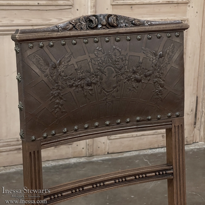 Set of 6 Antique French Walnut Louis XVI Dining Chairs with Embossed ...