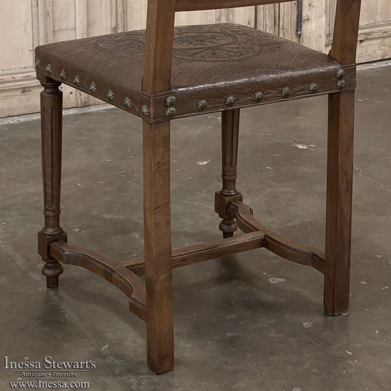 Set of 6 Antique French Walnut Louis XVI Dining Chairs with Embossed ...