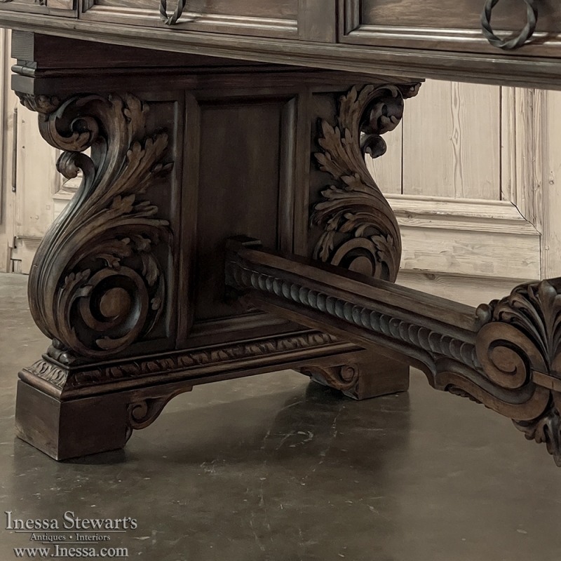 Antique Italian Louis XIV Neoclassical Walnut Desk with Faux Leather Top