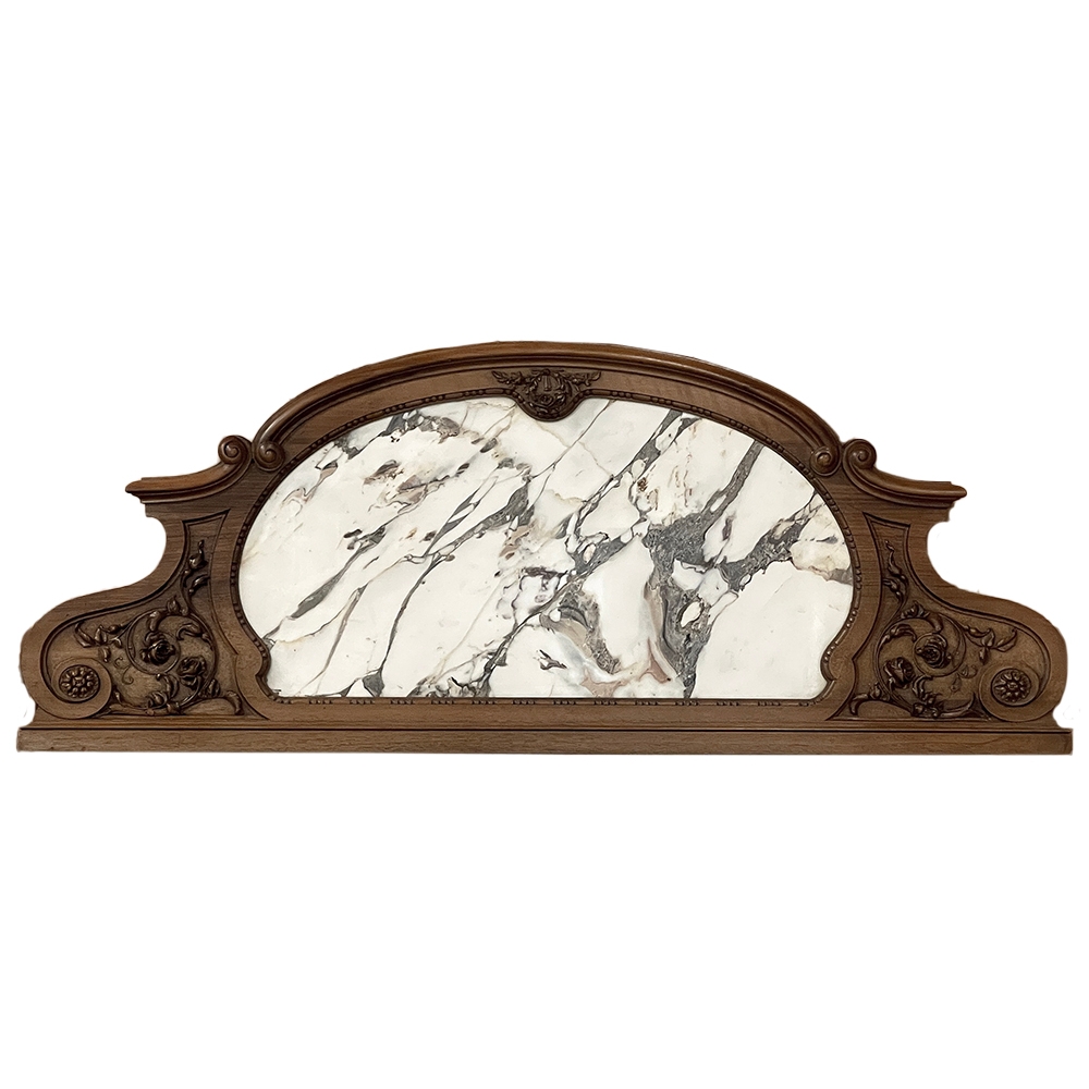 Antique French Louis XIV Carved Walnut Wall Decoration with Marble Inset