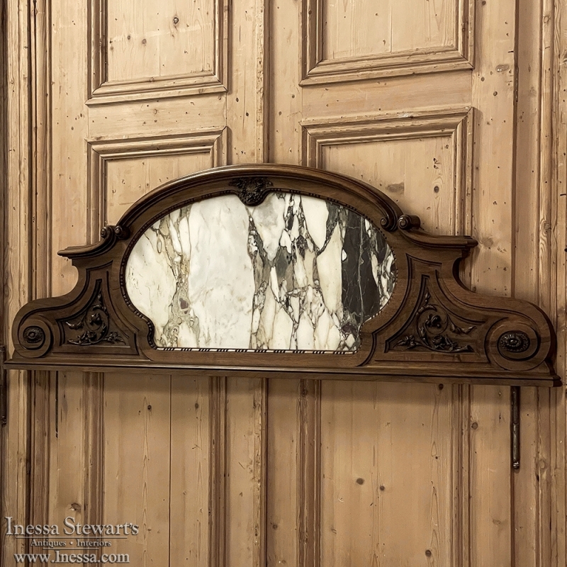 Antique French Louis XIV Carved Walnut Wall Decoration with Marble Inset