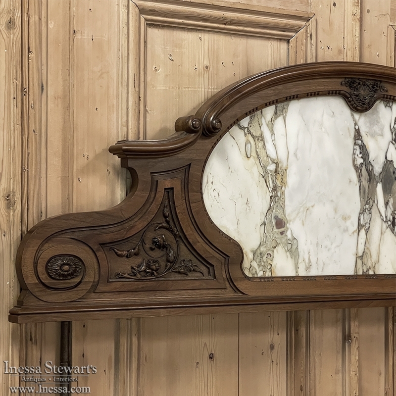 Antique French Louis XIV Carved Walnut Wall Decoration with Marble Inset