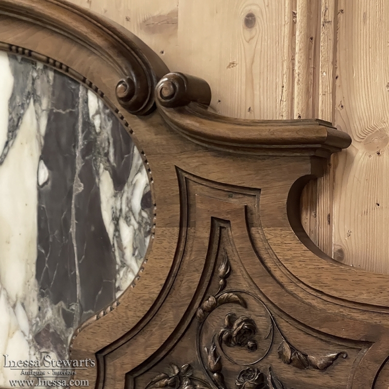 Antique French Louis XIV Carved Walnut Wall Decoration with Marble Inset