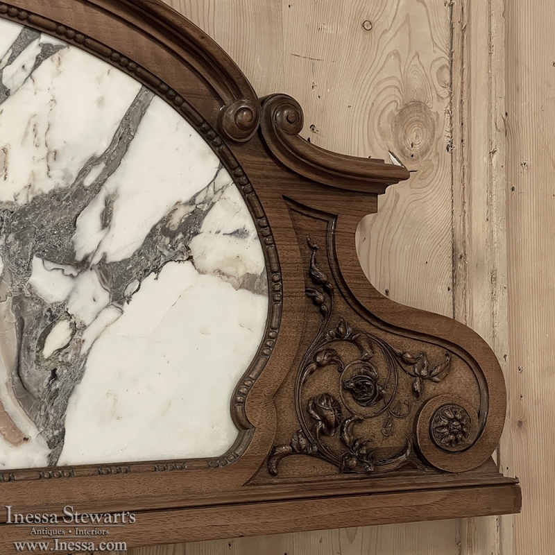 Antique French Louis XIV Carved Walnut Wall Decoration with Marble Inset